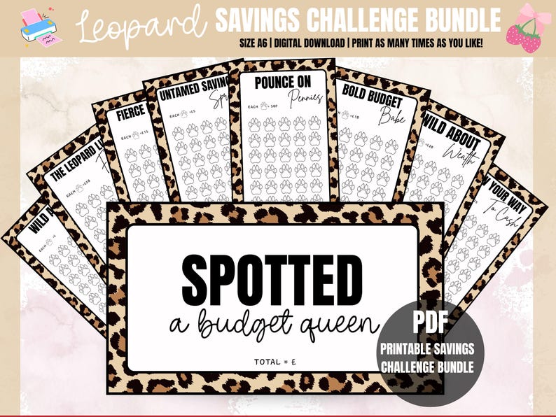 Leopard Print Savings Challenge Bundle | A6 Cash Envelope System ...