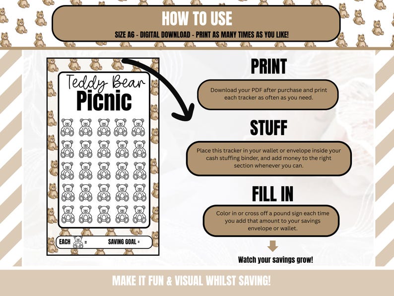 Adorable Teddy Bear Savings Tracker: Printable Budget Binder Insert for ...