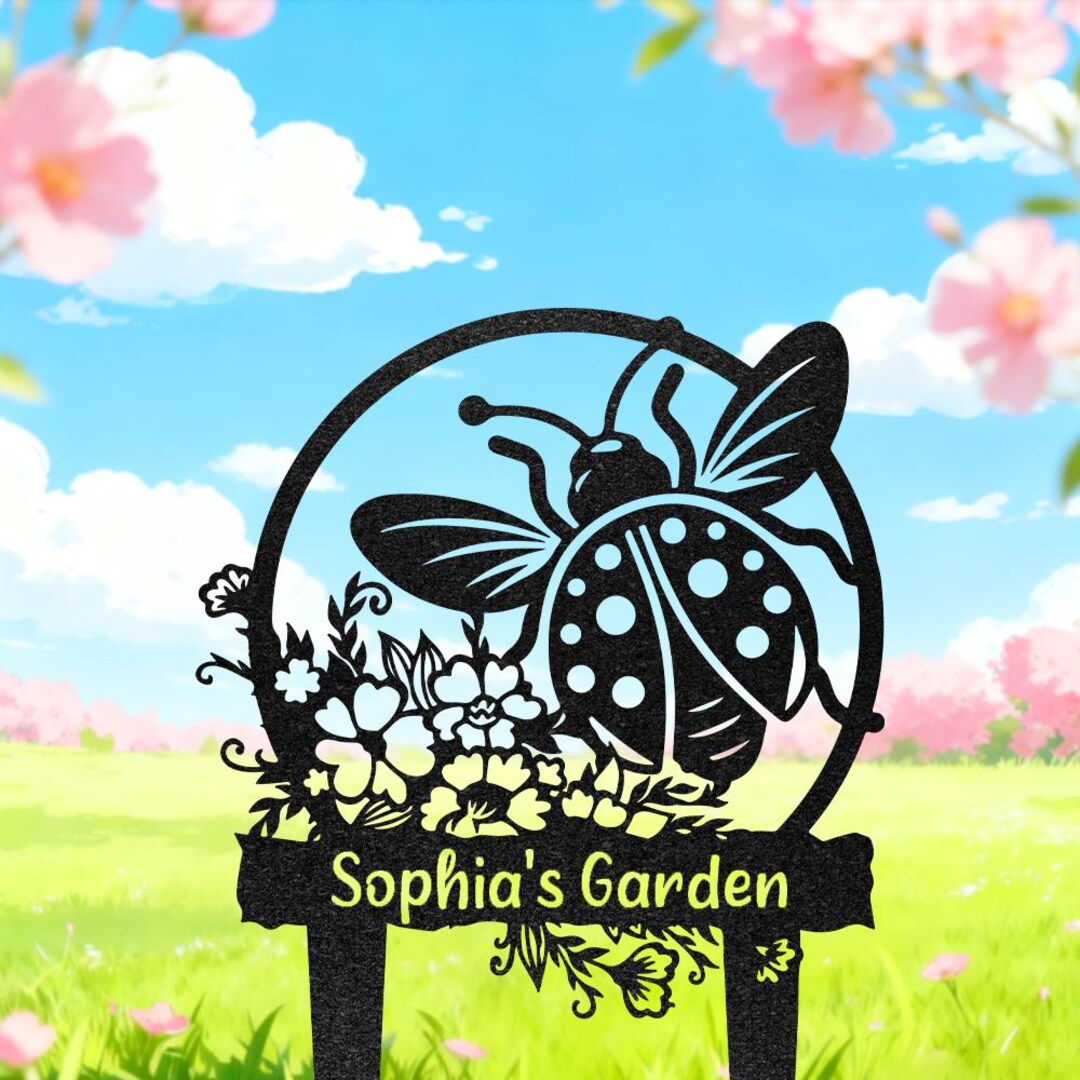 Personalized Ladybug Metal Sign, Custom Flower Garden Decor, Backyard ...
