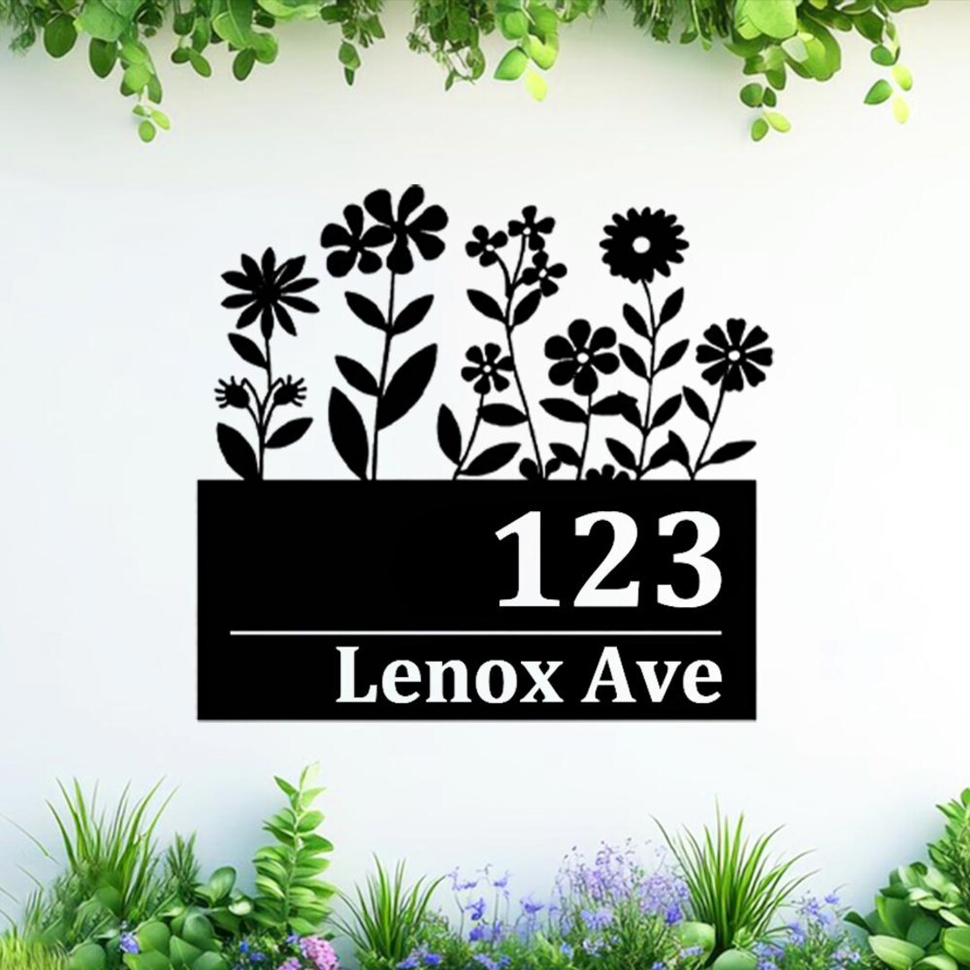Personalized Flower Address Sign, Custom Floral House Number Plaque ...