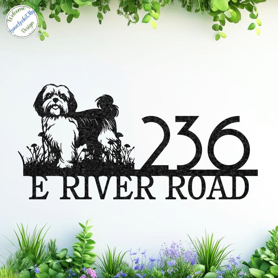 Personalized Shih Tzu Address Sign, Custom House Number Plaque, Dog ...