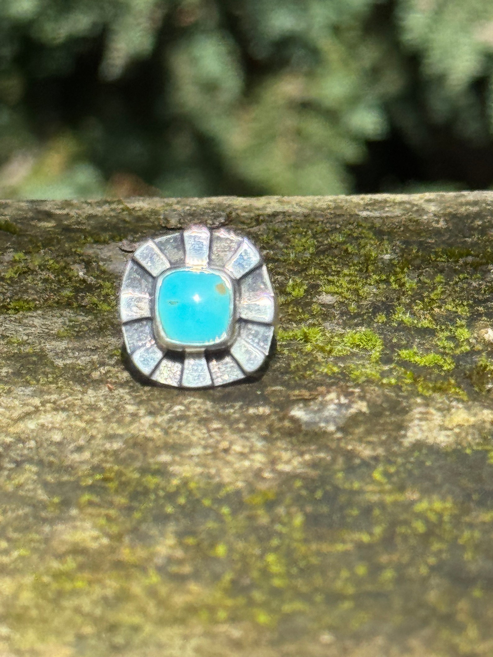 Artist Made Turquoise Modernist Sunburst Ring Signed AR - Etsy