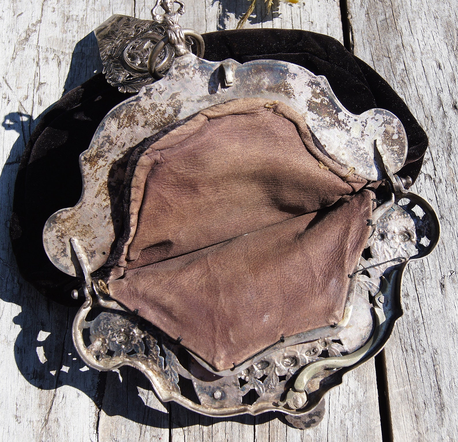 Medievil Renaissance Velvet and Leather Silver Purse Bag - Etsy