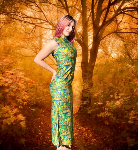 60's Serbin Muriel Ryan Satin Maxi Dress - Gem