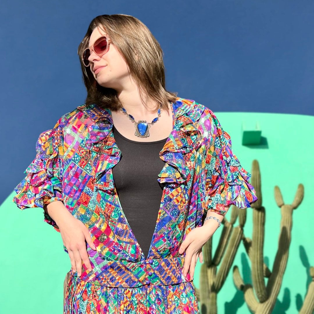 80’s Colorful Frilly Sheer 2 Piece Dress - Etsy UK