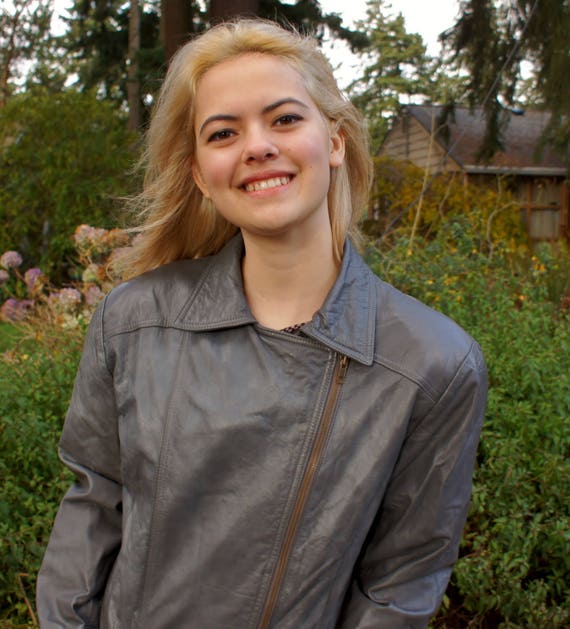 80's Mob Wife Gray Leather Moto Motorcycle Jacket - Gem