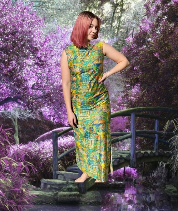 60's Serbin Muriel Ryan Satin Maxi Dress | Etsy