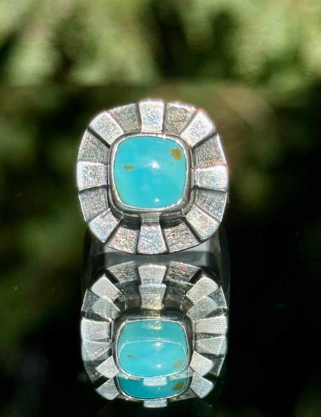 Artist Made Turquoise Modernist Sunburst Ring Signed AR - Etsy