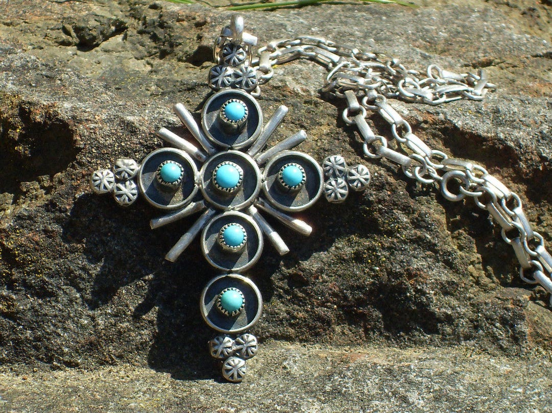 Zuni Native American Turquoise Crucifix Cross Necklace - Etsy