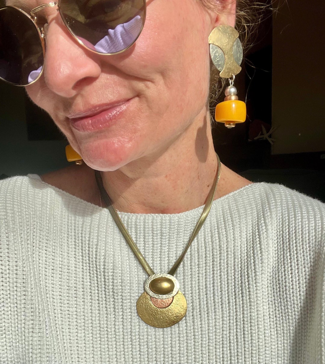 Marjorie Baer 80’s Mixed Metals Modernist Necklace - Etsy