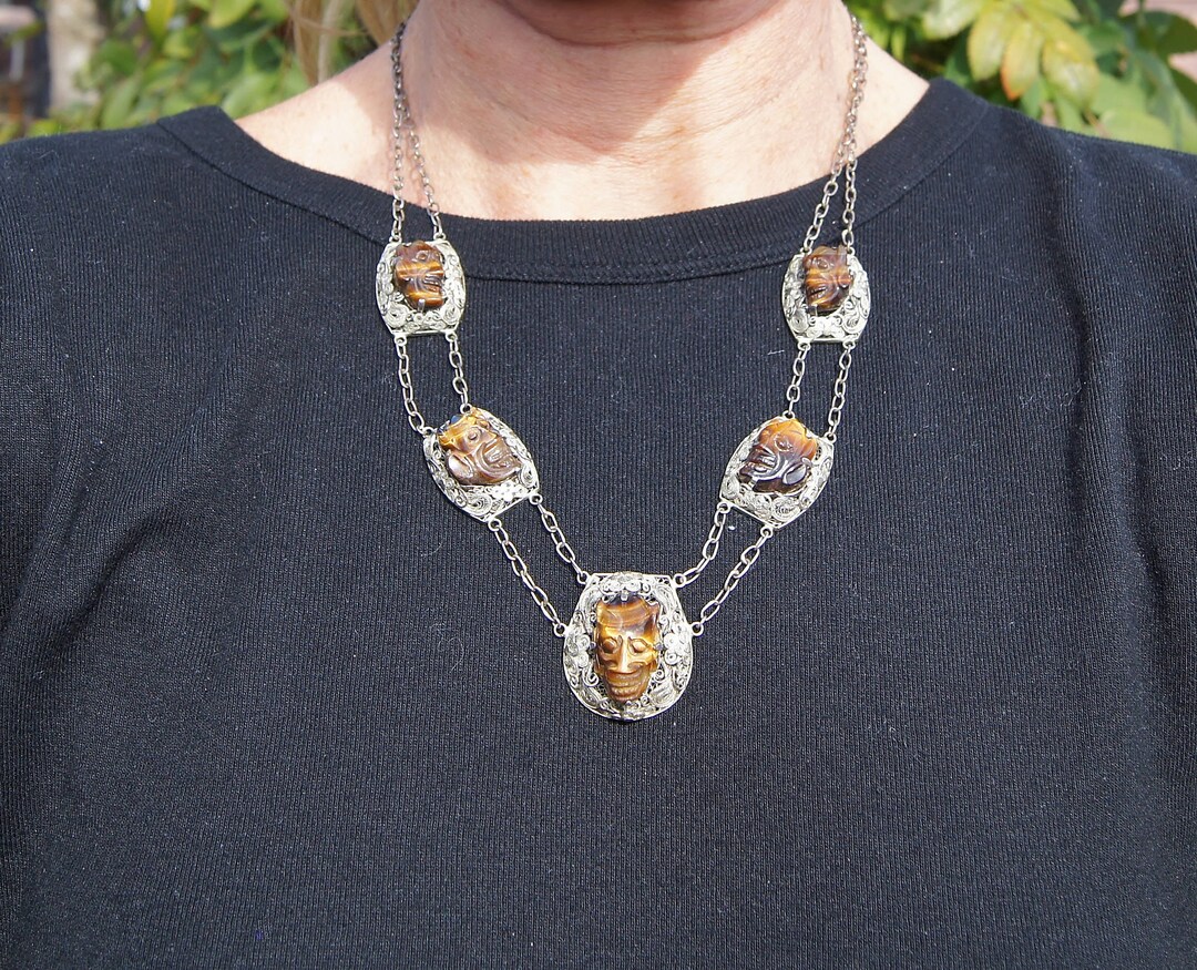 1930's Art Deco Chinese Filigree Devil Mask Necklace - Etsy