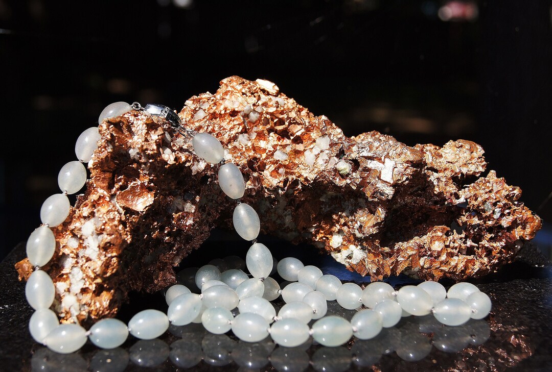 Translucent Blue Gray Natural Jadeite Jade Necklace 18K Gold Clasp - Etsy