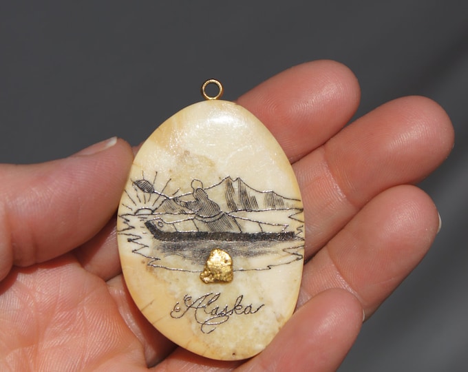 Alaskan Fossilized Walrus Ivory Scrimshaw Gold Pendant - Etsy