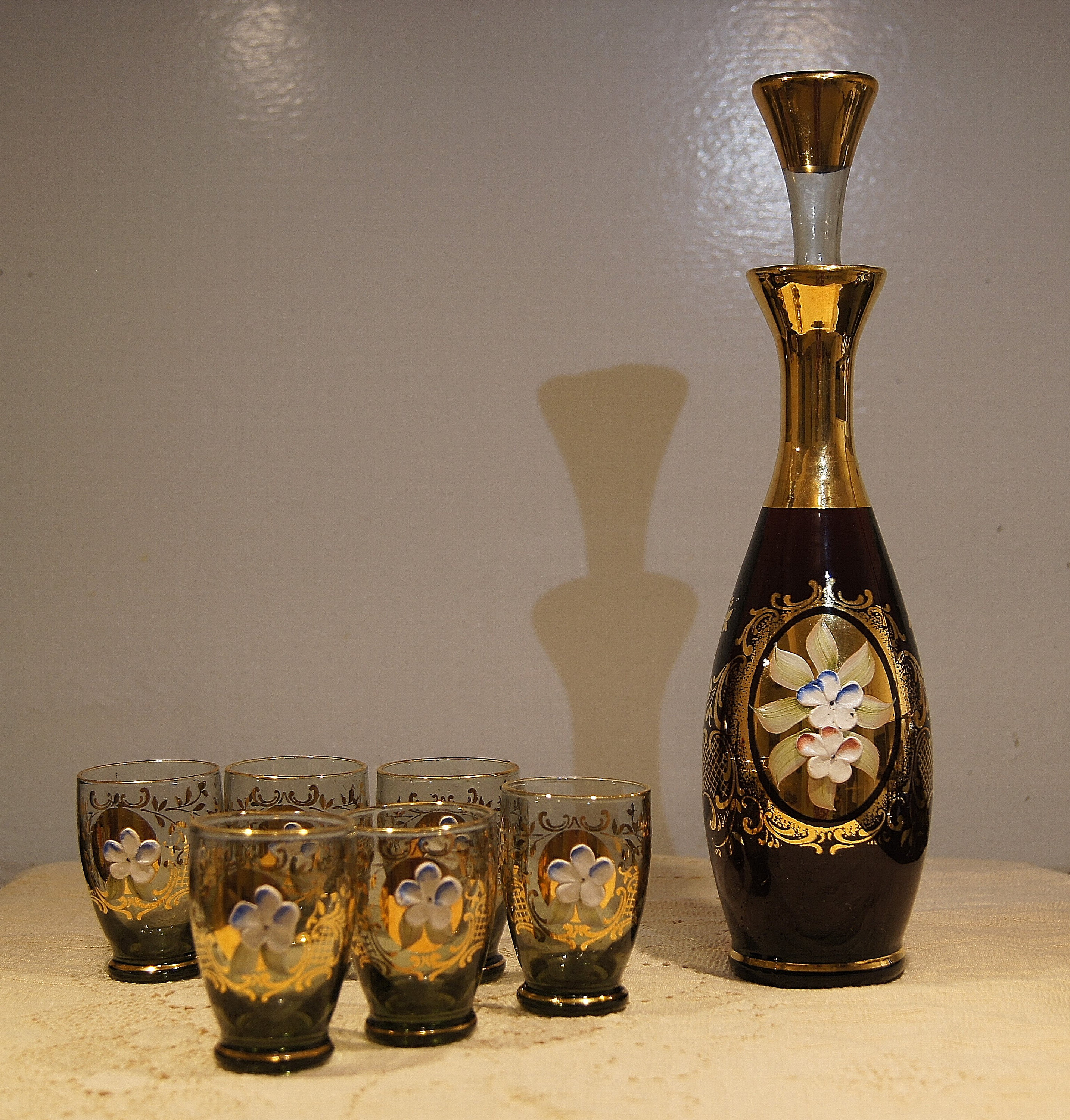 Czech Bohemian Glass Hand Painted Decanter and Glasses - Etsy Canada