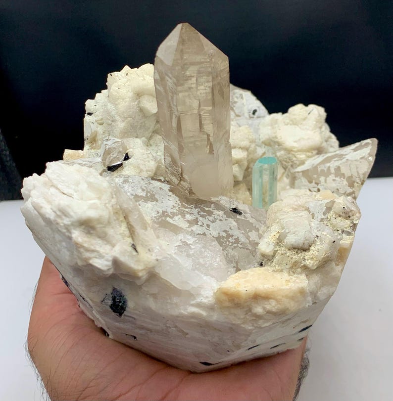Aquamarine Quartz Tourmaline Specimen, Albite Matrix, Pakistan - Etsy UK