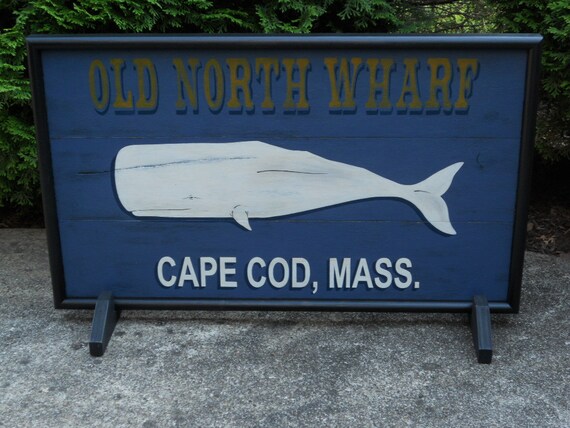 Items similar to Old North Wharf, Whale Sign, Trade Sign, Wood Whale ...