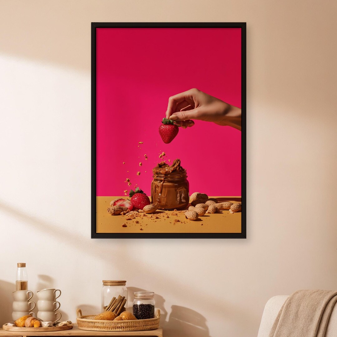 Strawberry Dip Peanut Butter Poster, Bold Pink Food Wall Art, Rolled ...