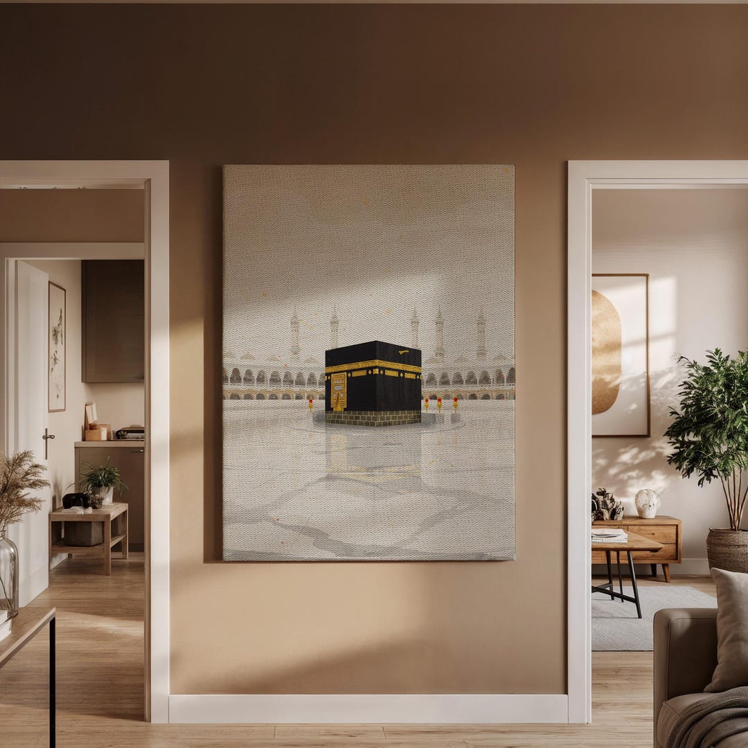 Kaaba Islamic Wall Art Canvas Print, Mecca Mosque Illustration, Ramadan ...