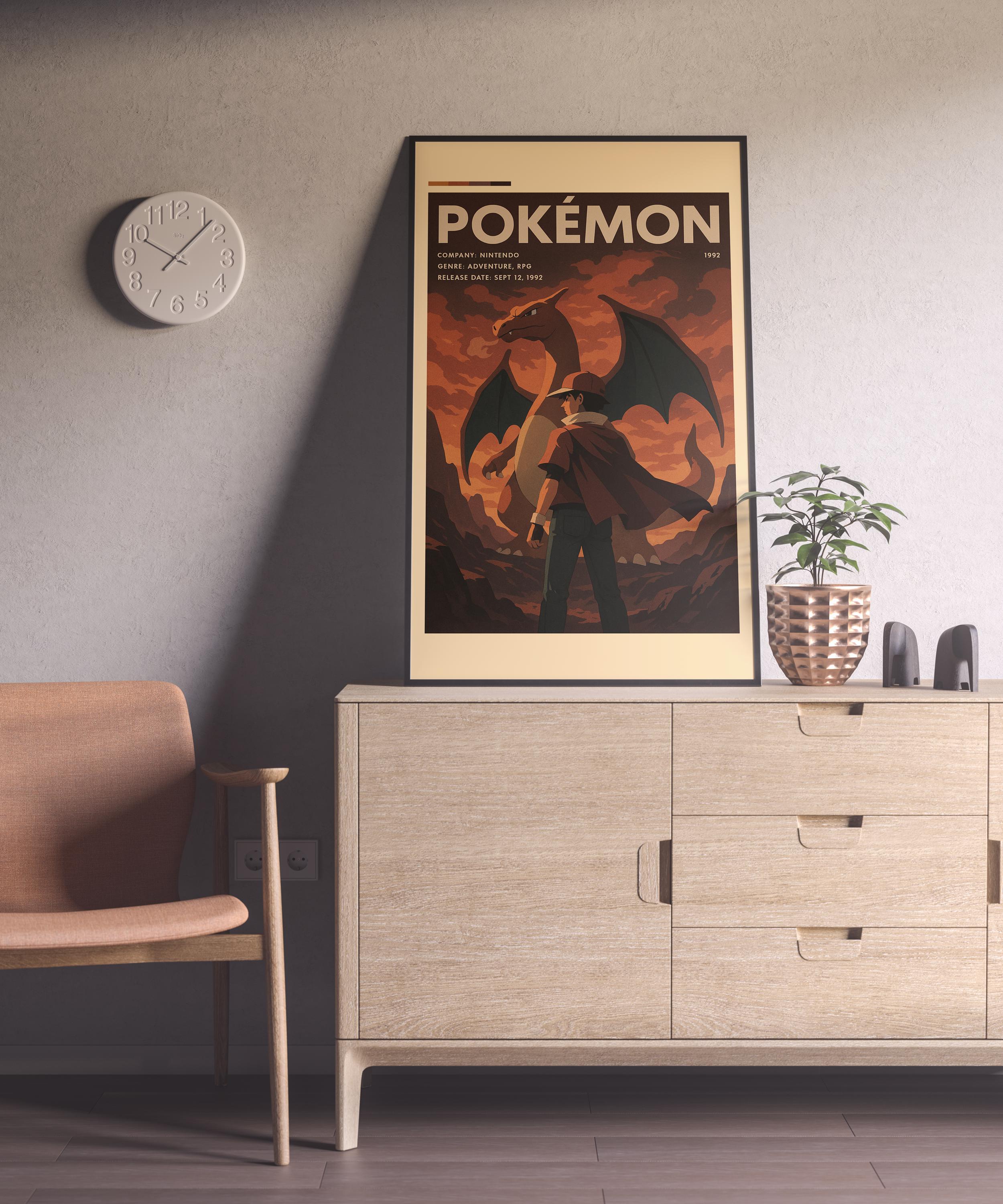 Red & Charizard Poster (DIGITAL), Pokemon Poster, Gaming Wall Poster ...