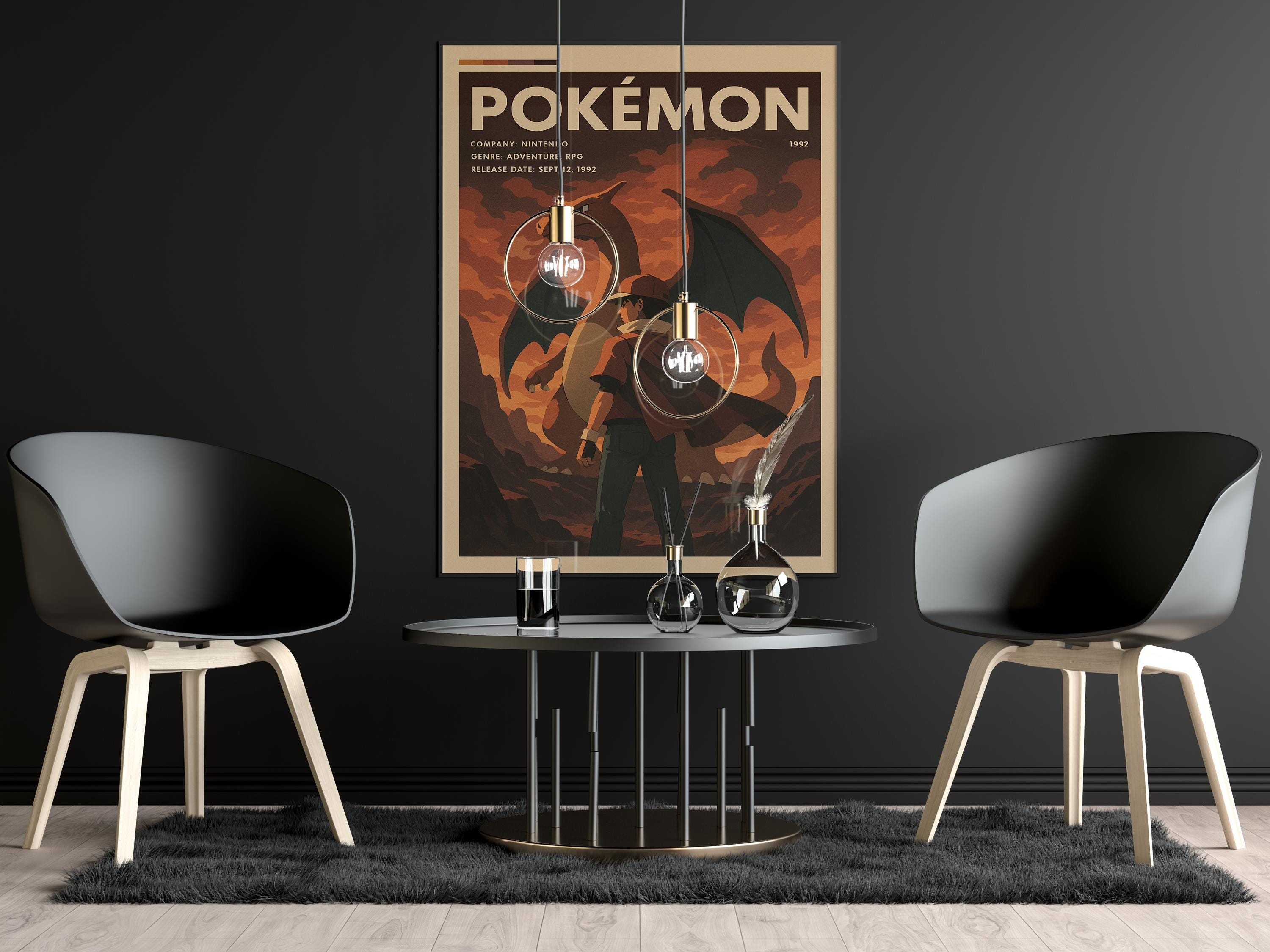 Red & Charizard Poster (DIGITAL), Pokemon Poster, Gaming Wall Poster ...