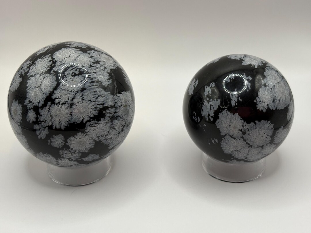 Snowflake Obsidian Sphere: Black Crystal Decor, Grounding Stone - Etsy