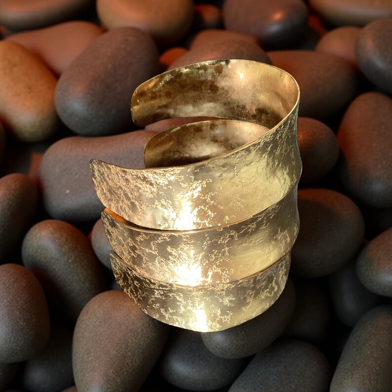 Hammered Gold Cuff Bracelet – Wide Boho Statement Jewelry - Etsy