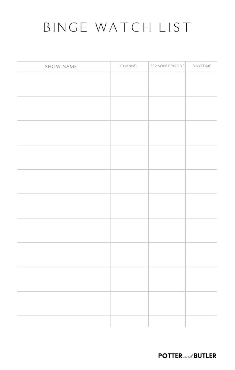 Binge Watch Pages by Potter + Butler for Chronicling Favorite TV Shows ...