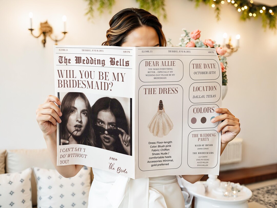 Editable Bridesmaid Proposal Card, Newspaper Style (digital Download ...