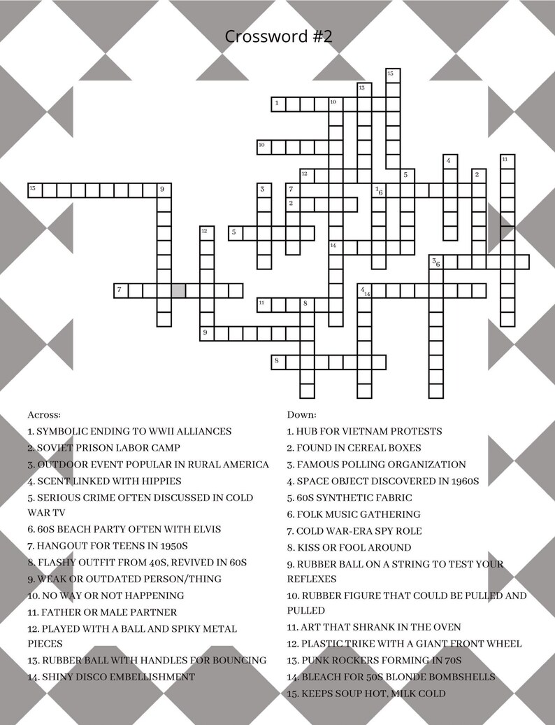 Vintage Crossword Puzzle Activity Pages Screen Free Adult Activity ...