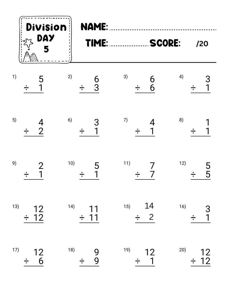 Division Worksheet Pdf Printable Math Practice Worksheets Third Grade Division Problems Daily ...