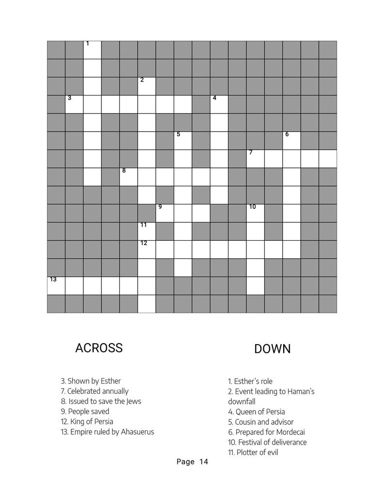 Bible Crossword Puzzle Printable Download Christian Activity Page ...