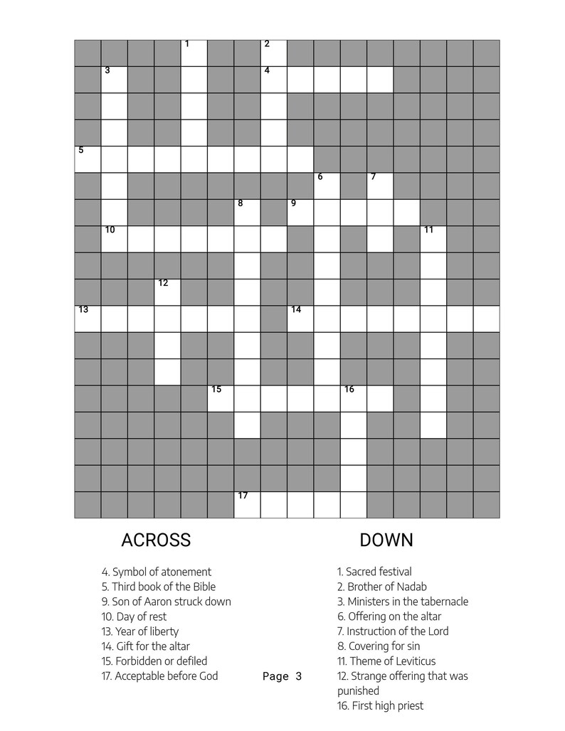 Bible Crossword Puzzle Printable Download Christian Activity Page ...