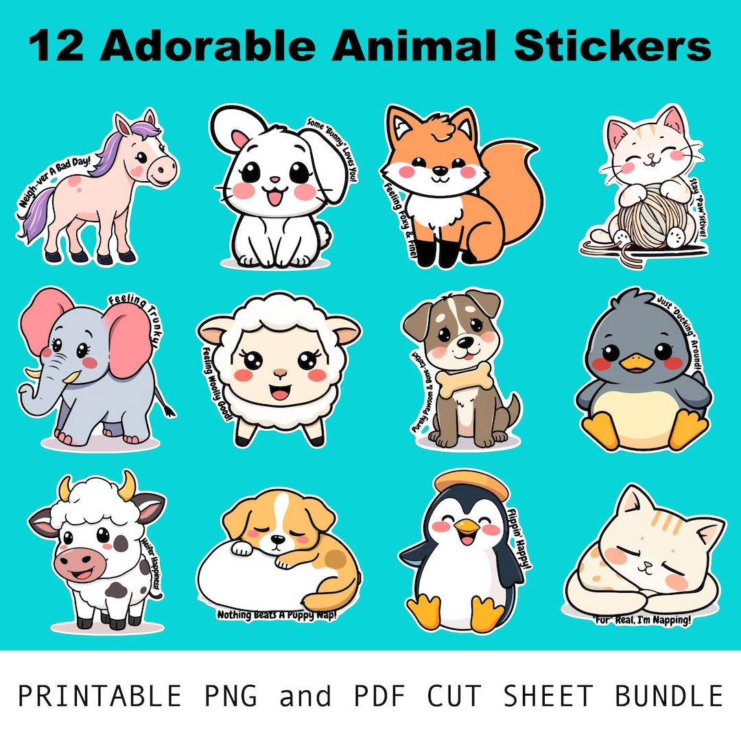 Kawaii Animal Sticker Digital Download Printable Design Cute Clipart ...