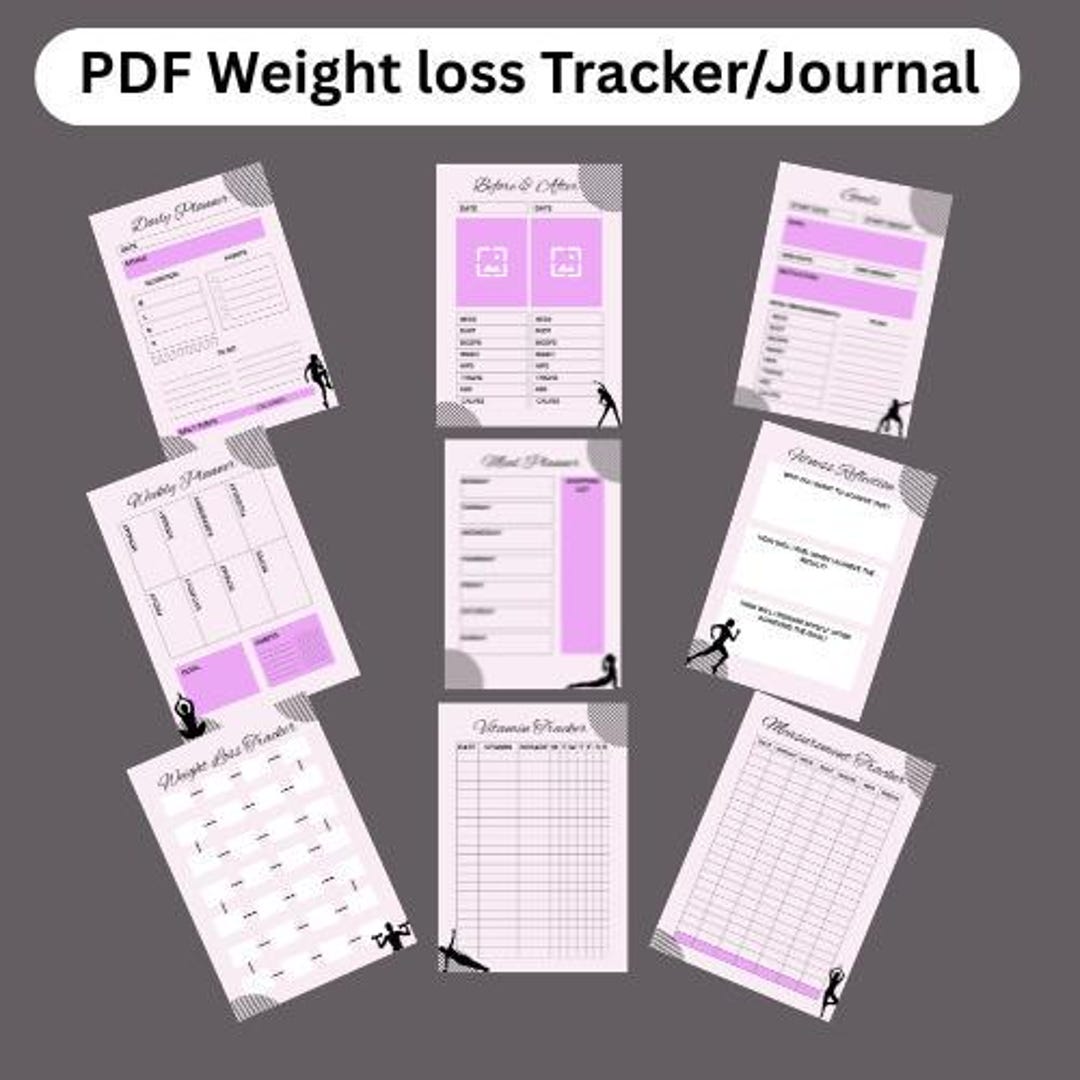 Weight Loss Tracker Printable Journal Meal Planning Daily Planner Goal ...