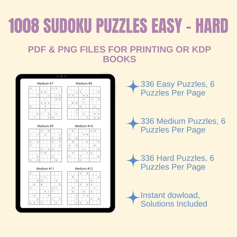 Printable Sudoku Book Digital Download Puzzle Collection Brain Game ...