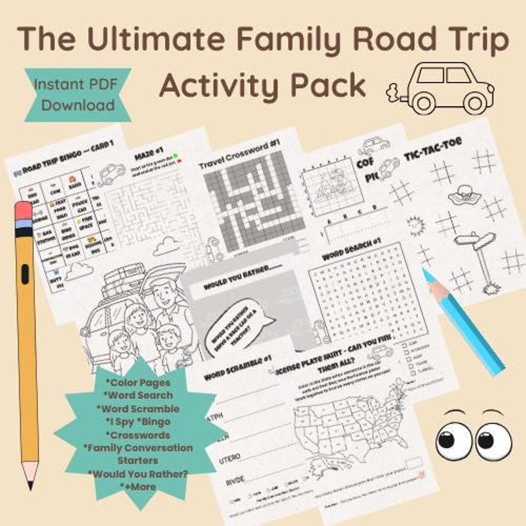 Road Trip Activity Pack Printable Car Game Travel Entertainment Screen ...