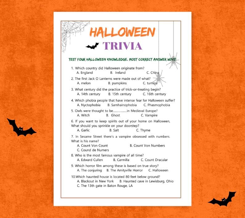 Halloween Trivia Game Digital Printable PDF | Fun Family, Classroom ...