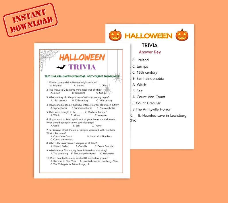 Halloween Trivia Game Digital Printable PDF | Fun Family, Classroom ...