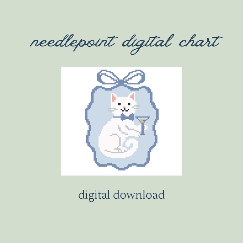 Cat Sipping Martini Needlepoint Chart: PDF Digital Pattern Download - Etsy