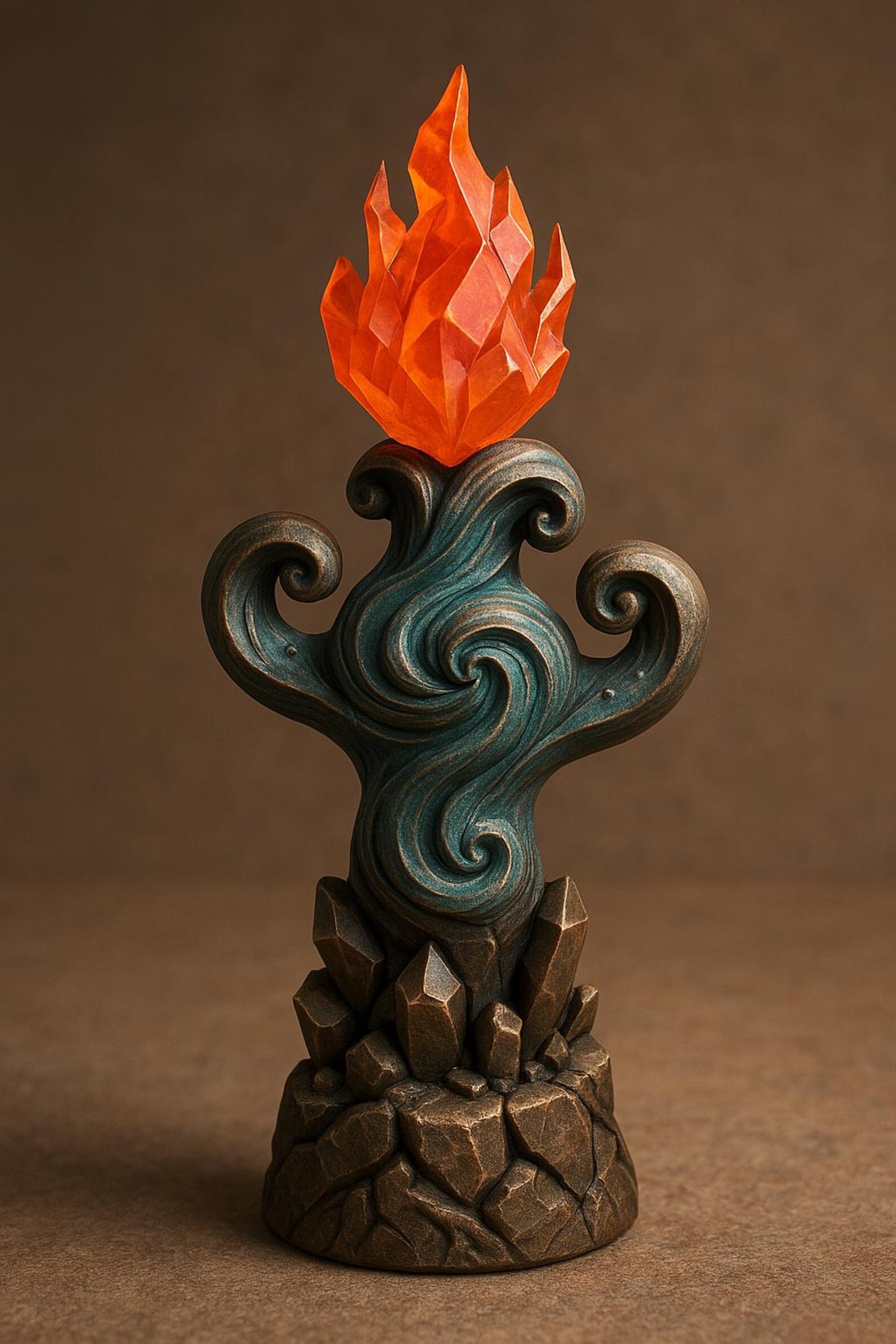 Trium Elementum 3D Model STL – Fire Water Earth Fantasy Sculpture – Printable Totem Statue File ...