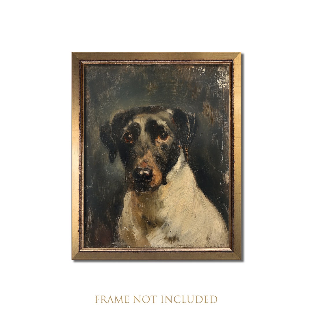 Dog Portrait, Dog Wall Art, Muted Moody Dog Print, Vintage Puppy Oil ...