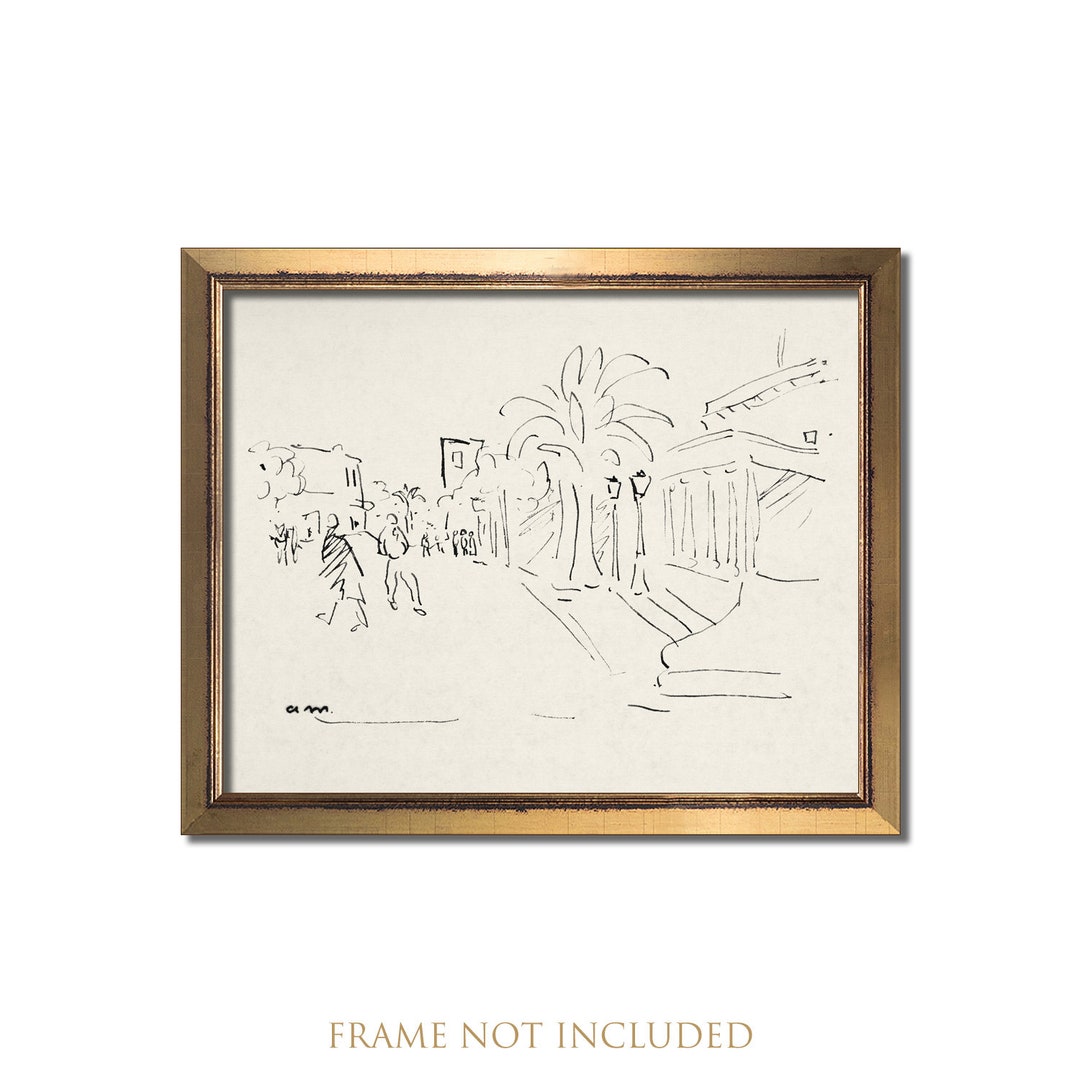 French Riviera Line Drawing Print | Vintage Minimalist Wall Art ...