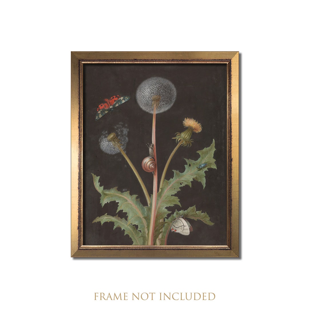 Dandelion Wall Art, Antique Painting, Moody Botanical Print, Dandelion ...