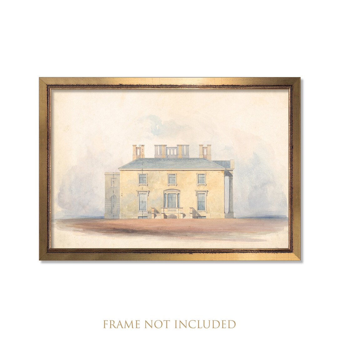 Vintage Watercolor, Country House Print, Architecture Wall Art, Antique ...