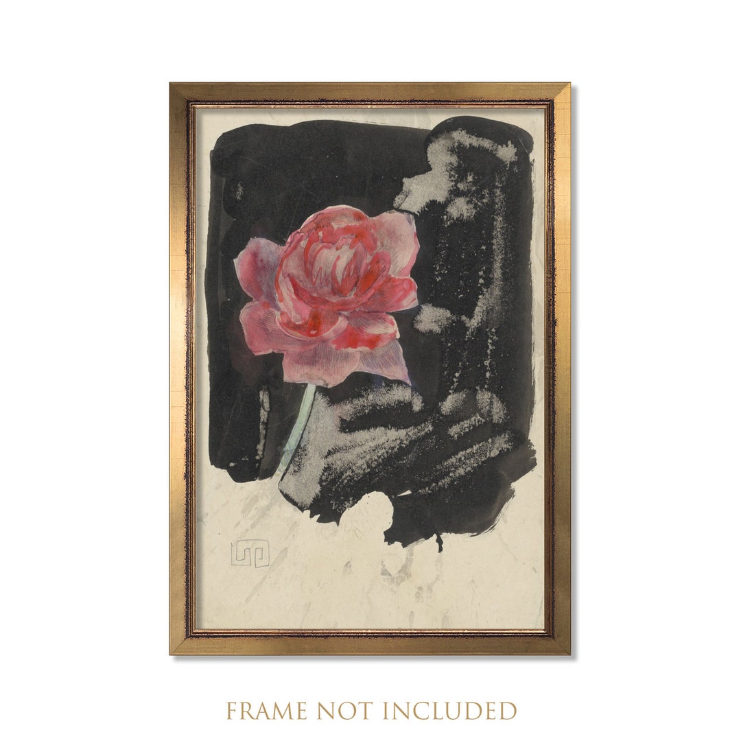 Red Rose Painting, Dark Floral Print, Antique French Painting ...