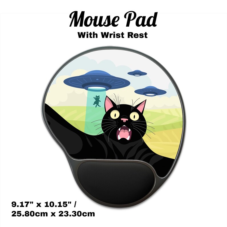 Black Cat Selfie Aliens Mouse Pad: Gaming Mousepad With Wrist Rest - Etsy