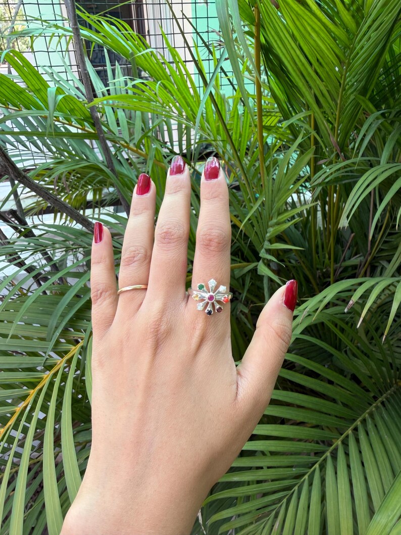 925 Sterling Silver Navratan Ring: Vedic Astrology Gemstone Jewelry ...