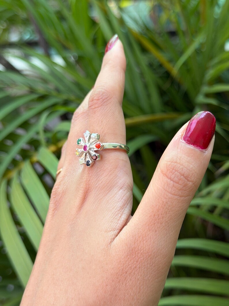 925 Sterling Silver Navratan Ring: Vedic Astrology Gemstone Jewelry ...