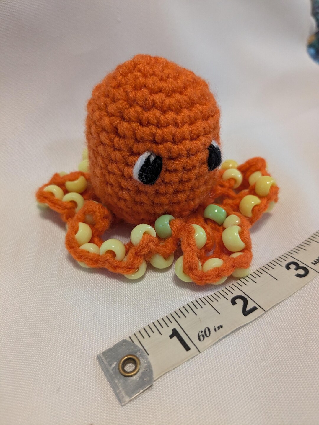 Crochet Fidget Octopus, Sensory Toy, Orange With Yellow and Green Beads ...