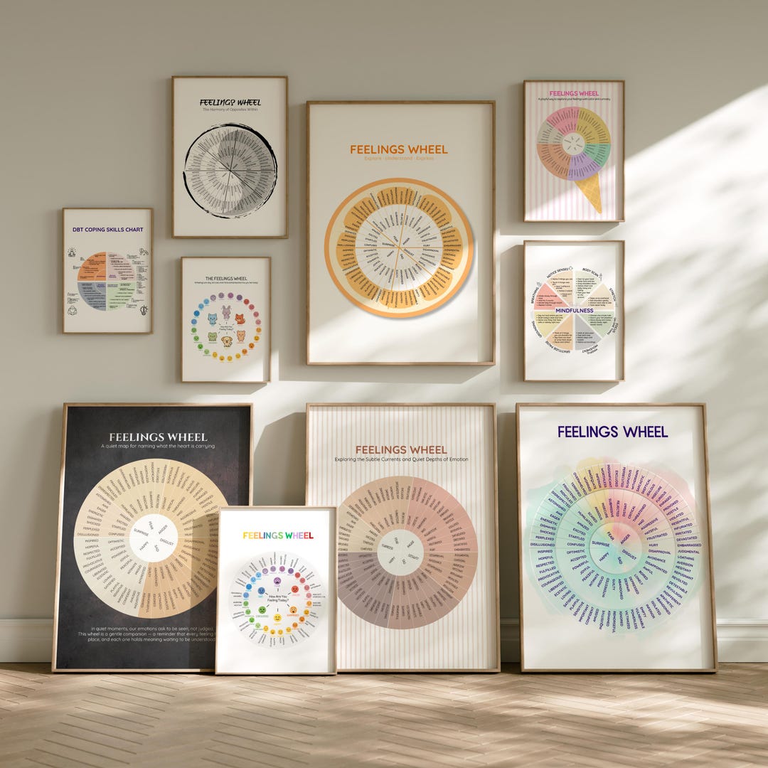 Feelings Wheels, DBT & Mindfulness Charts Bundle, Emotional Regulation ...